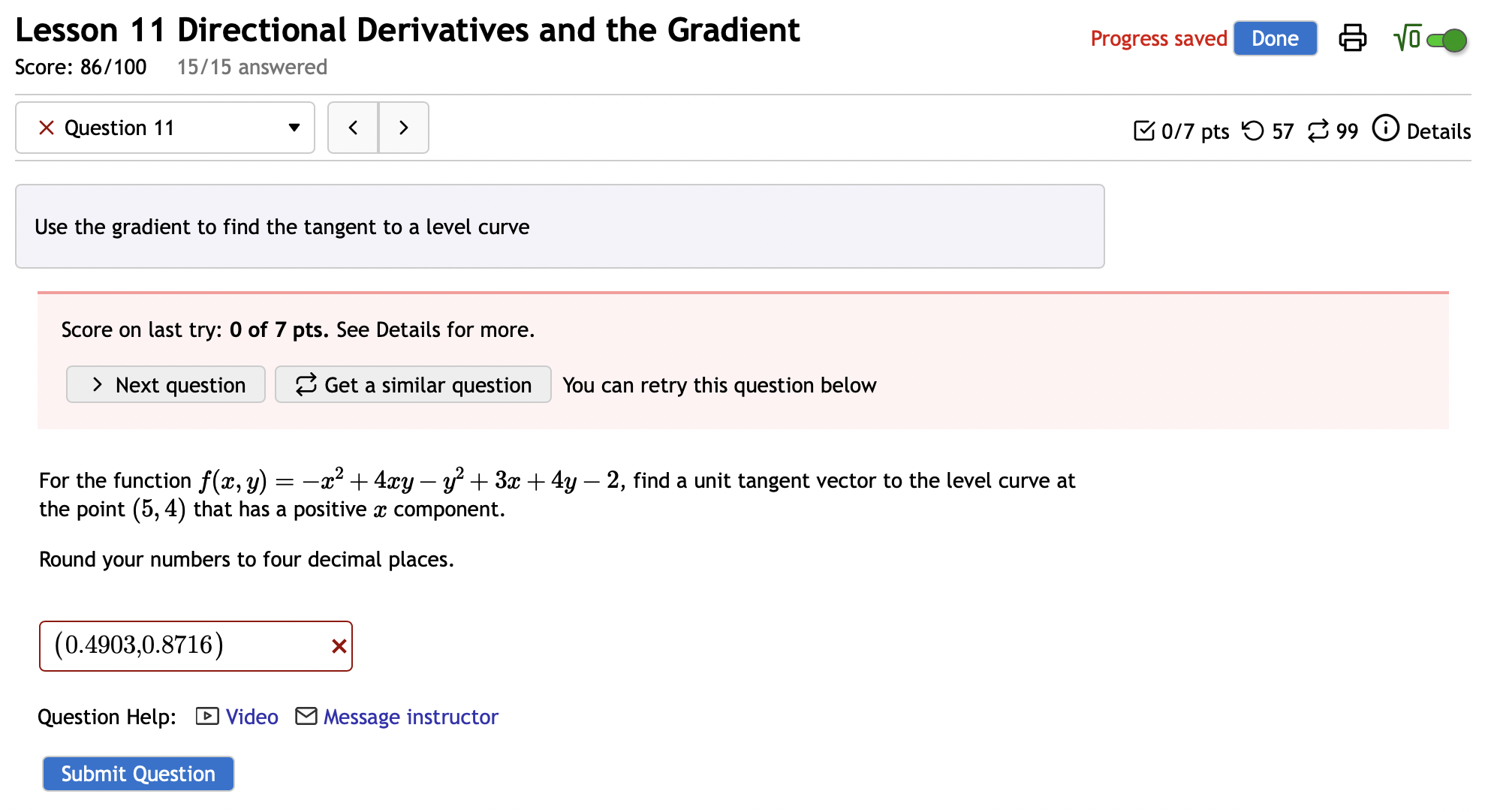 Solved Lesson 11 Directional Derivatives and the Gradient | Chegg.com
