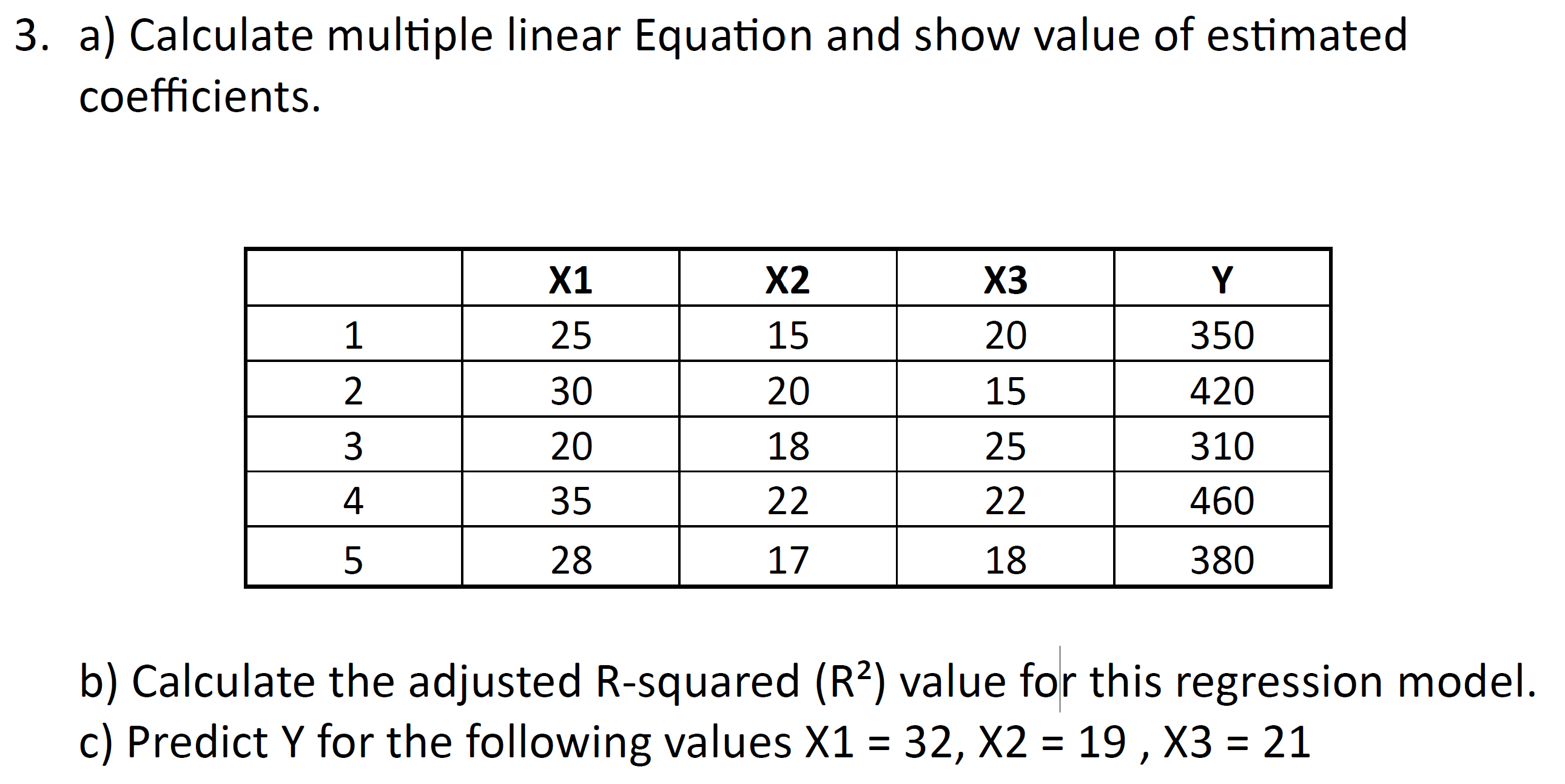 Solved a) Calculate multiple linear Equation and show value | Chegg.com