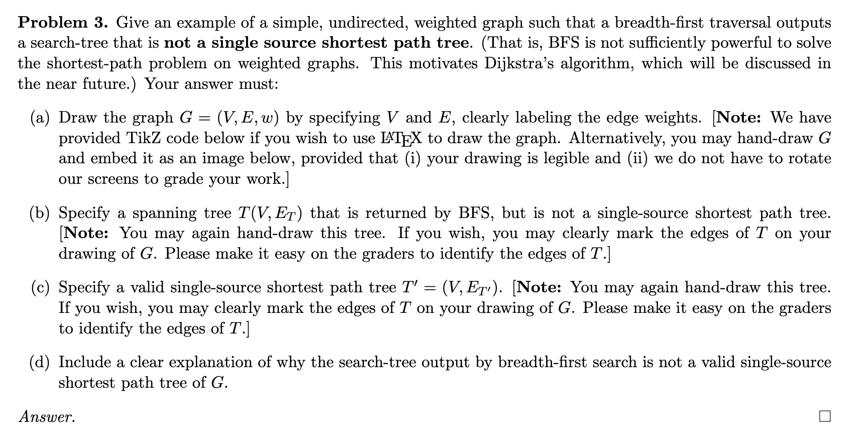 Solved Problem 3. ﻿Give an example of a simple, undirected, | Chegg.com