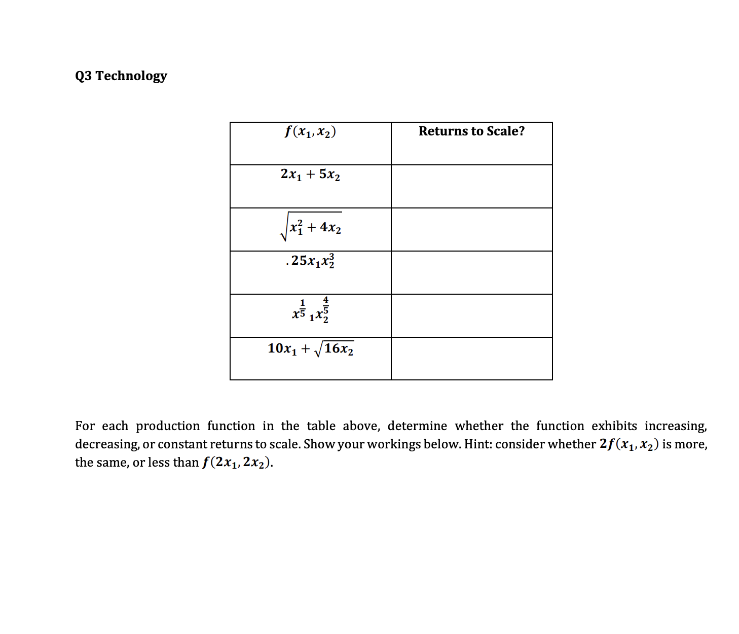 Solved Q3 ﻿TechnologyFor each production function in the | Chegg.com