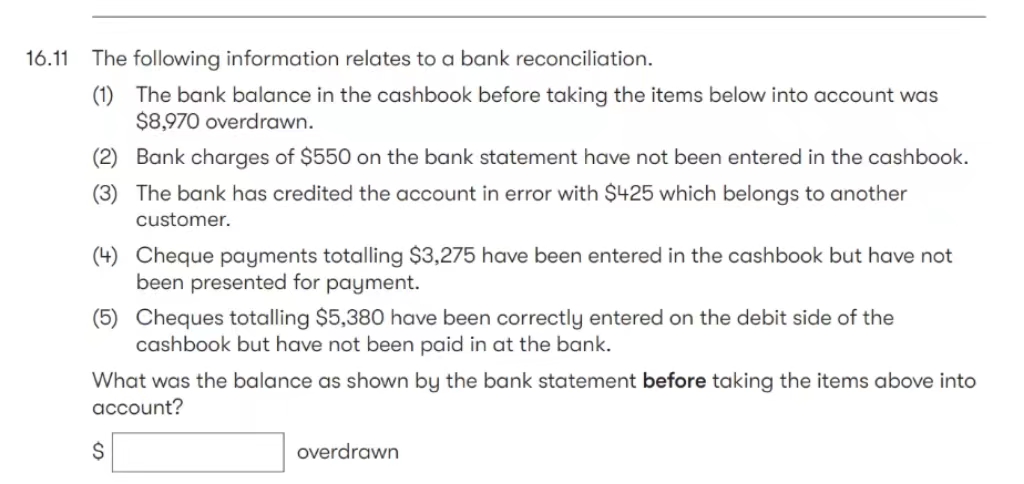 Solved 16.9 The following bank reconciliation statement has | Chegg.com
