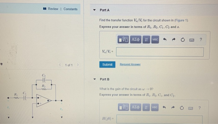 Solved l Review1 Constants Part A Find the transfer function | Chegg.com