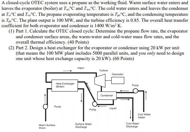 A closed-cycle OTEC system uses a propane as the | Chegg.com