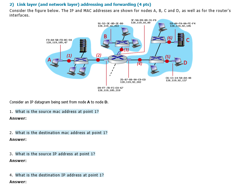 Solved 2) Link layer (and network layer) addressing and | Chegg.com