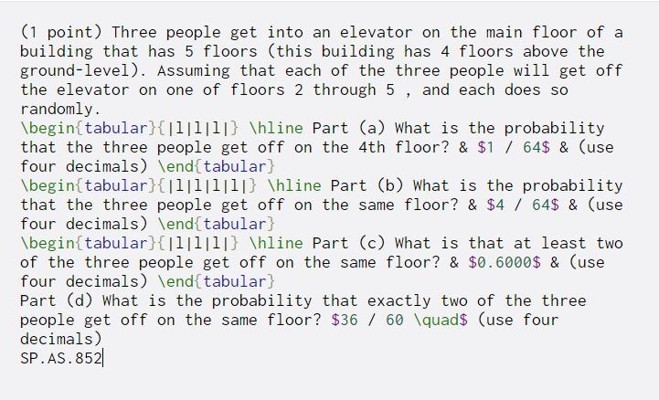 Solved (1 point) Three people get into an elevator on the | Chegg.com