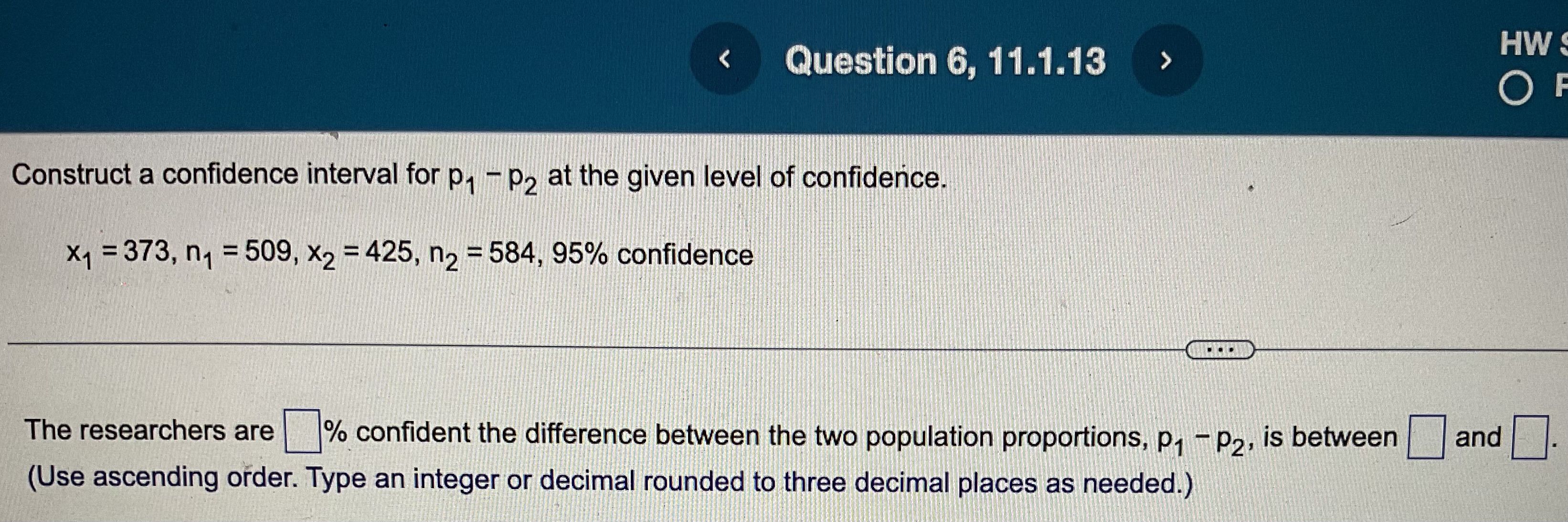Solved Construct a confidence interval for p1-p2 ﻿at the | Chegg.com