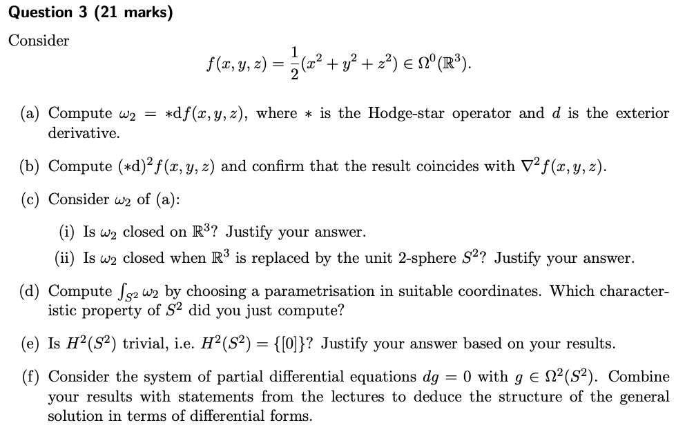 Question 3 (21 marks) Consider 1 f(x, y, z) = (x2 + y | Chegg.com