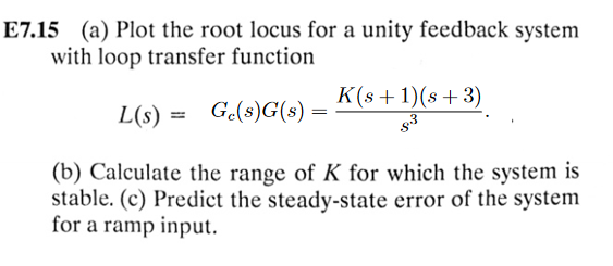 Solved E7.15 (a) Plot the root locus for a unity feedback | Chegg.com