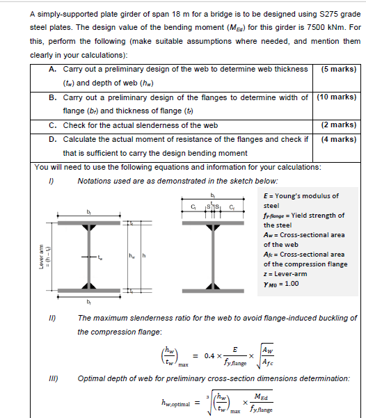 Solved A simply-supported plate girder of span 18 m for a | Chegg.com