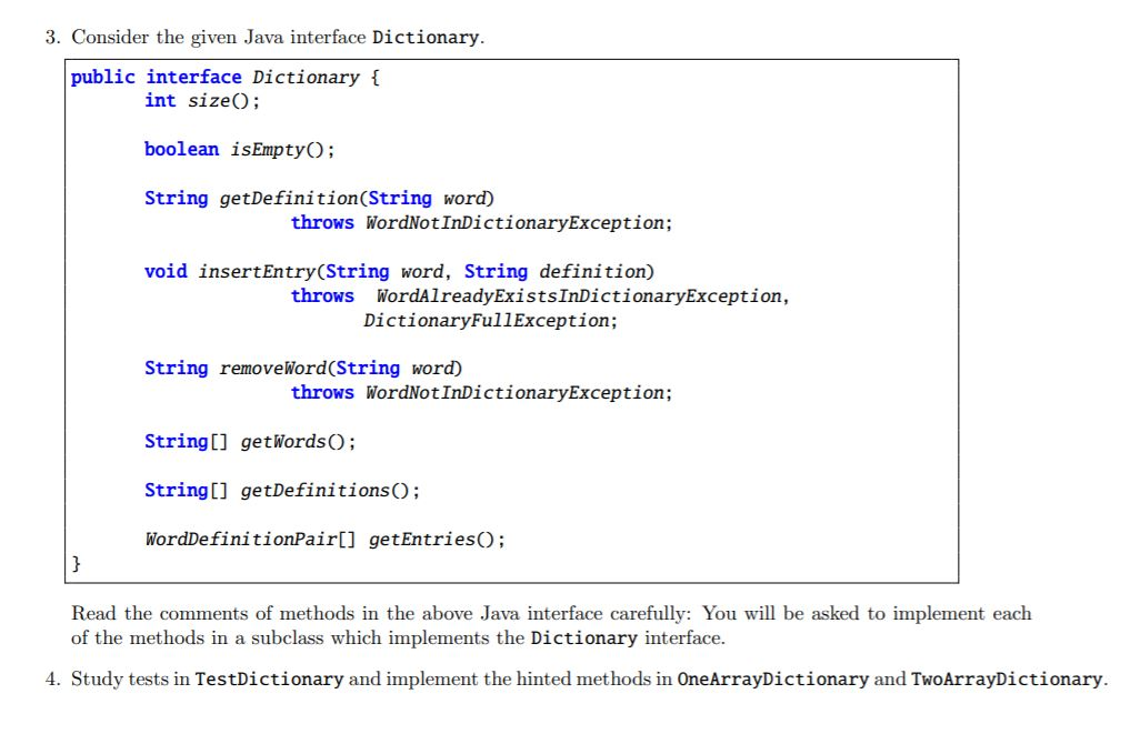 3 Problem: Implementing a Dictionary A dictionary | Chegg.com