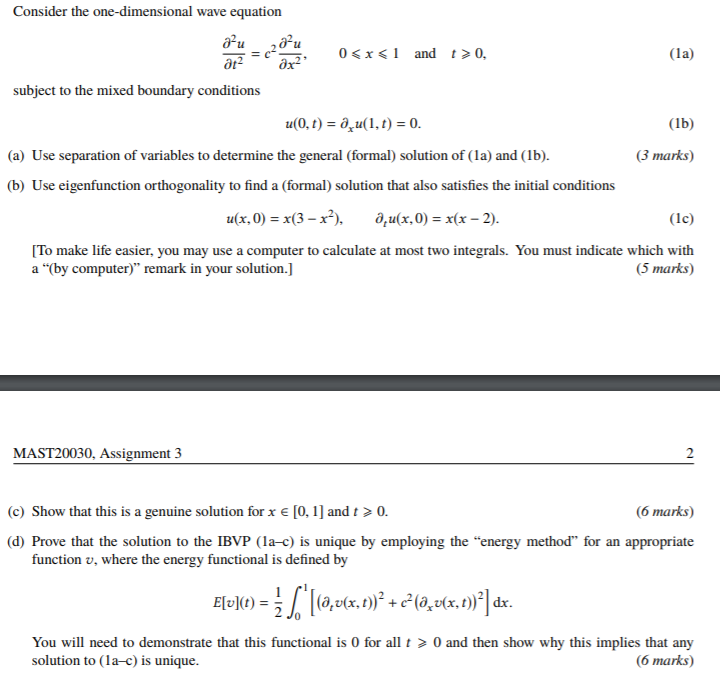 Consider the one-dimensional wave equation au 00, atz | Chegg.com