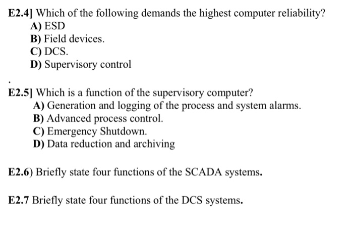 Solved E2.4] Which of the following demands the highest | Chegg.com