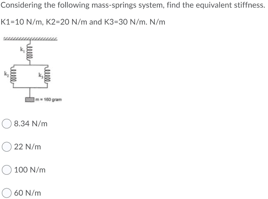 Solved Considering the following mass-springs system, find | Chegg.com