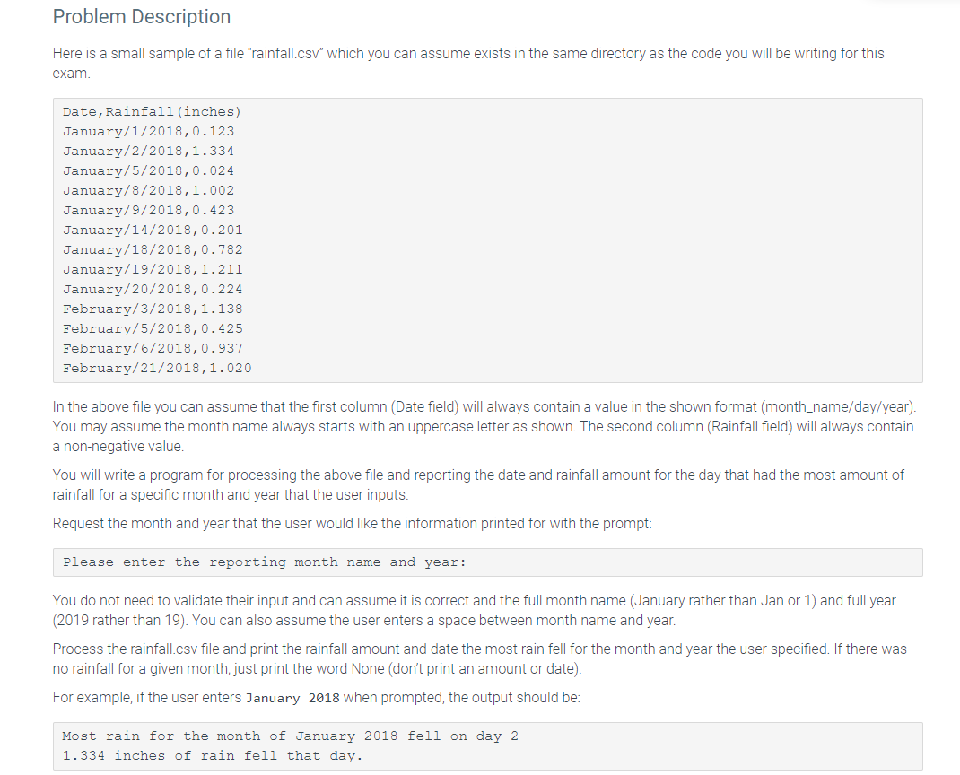 Solved Problem Description Here is a small sample of a file | Chegg.com
