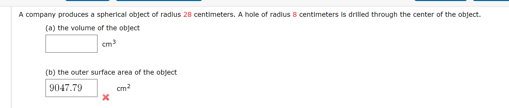 Solved A company produces a spherical object of radius 28 | Chegg.com