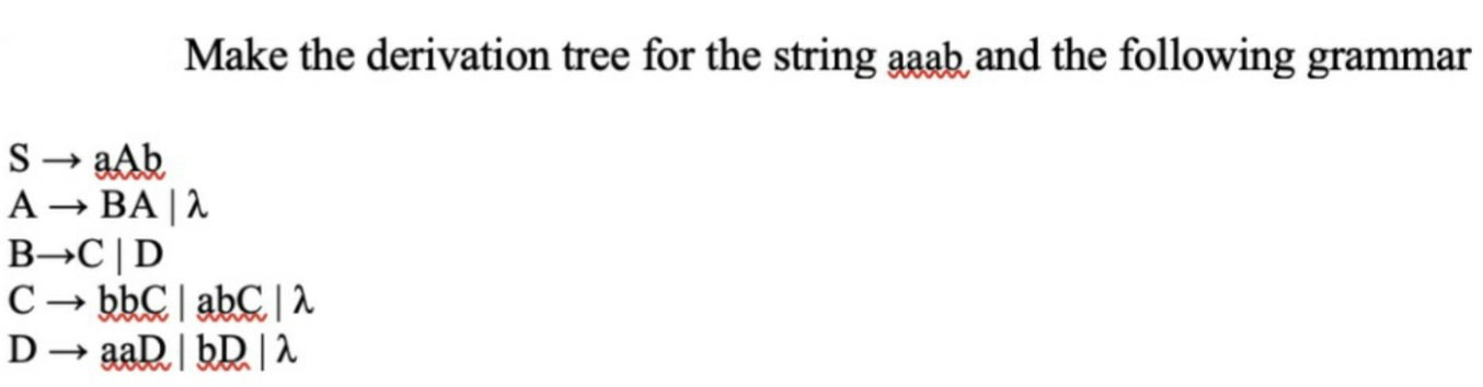 Solved Make the derivation tree for the string aaab, and the | Chegg.com
