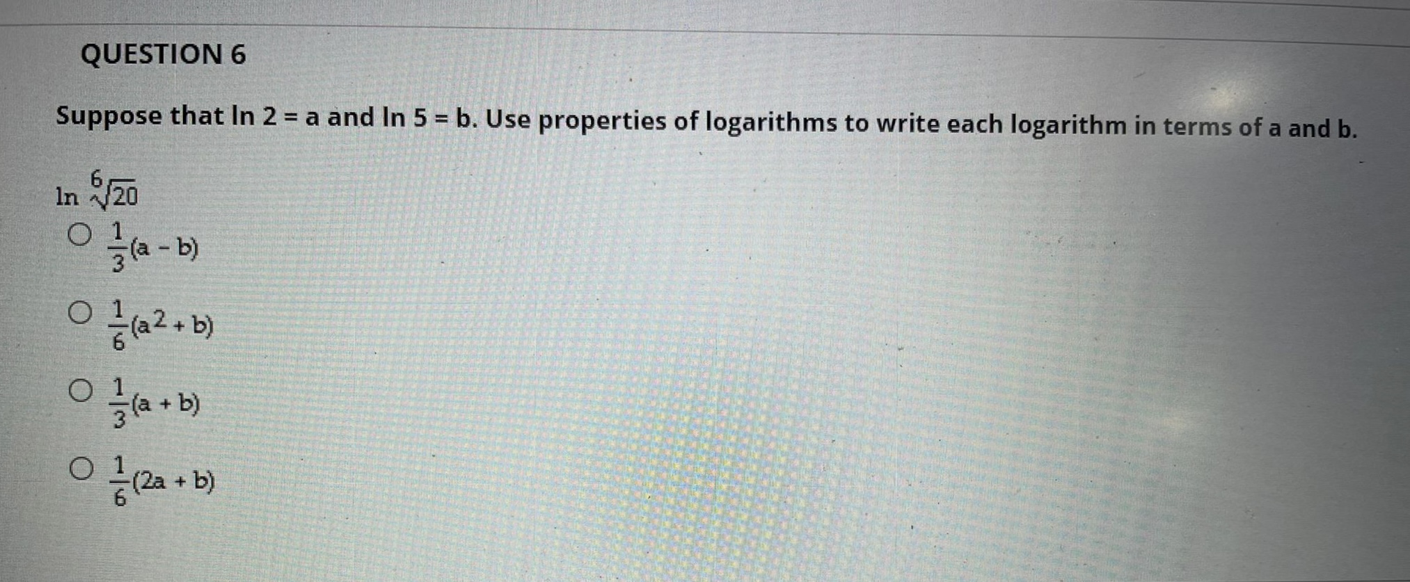 Solved Suppose that ln2=a and ln5=b. Use properties of | Chegg.com