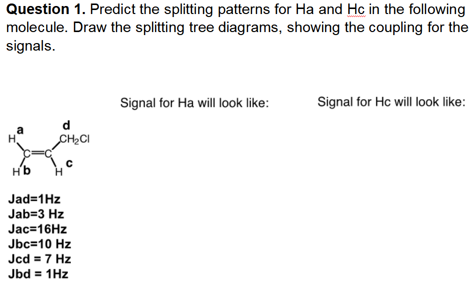 Solved Predict The Splitting Patterns For Ha And Hc In The