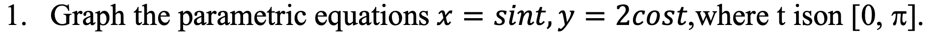 Solved 1. Graph the parametric equations x=sint,y=2cost, | Chegg.com