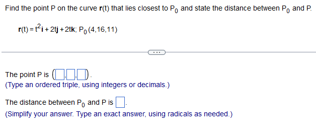 Solved Find the point P on the curve r(t) that lies closest | Chegg.com