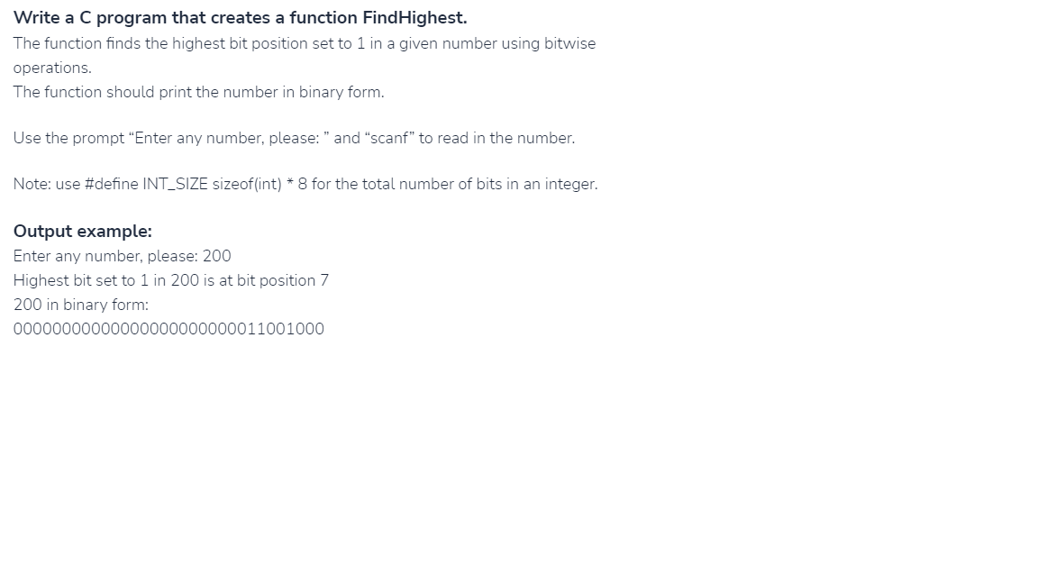 Solved Write a C program that creates a function | Chegg.com