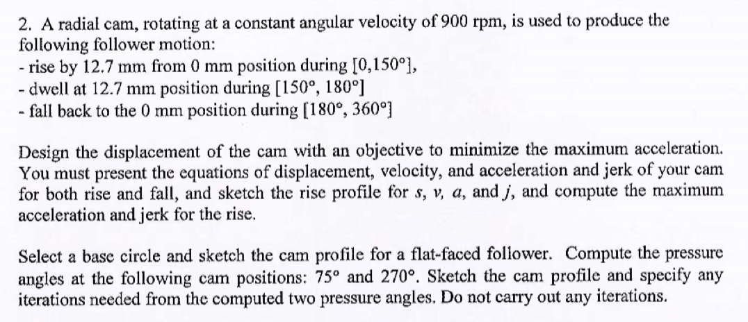 2. A radial cam, rotating at a constant angular | Chegg.com