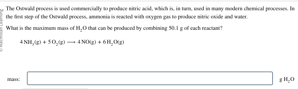 Solved The Ostwald process is used commercially to produce | Chegg.com
