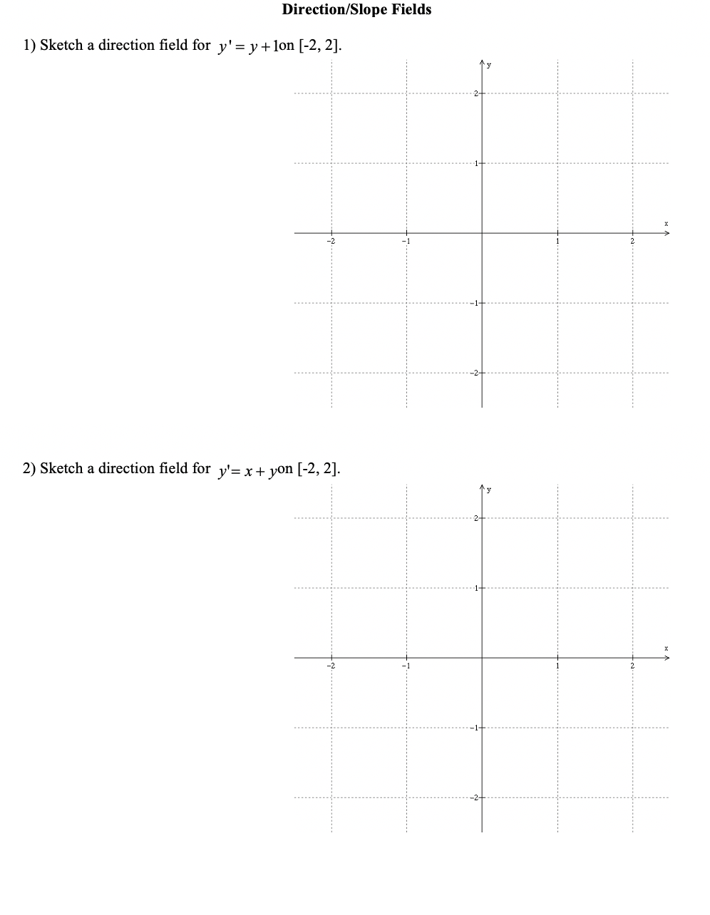 Solved Direction/Slope Fields 1) Sketch a direction field | Chegg.com