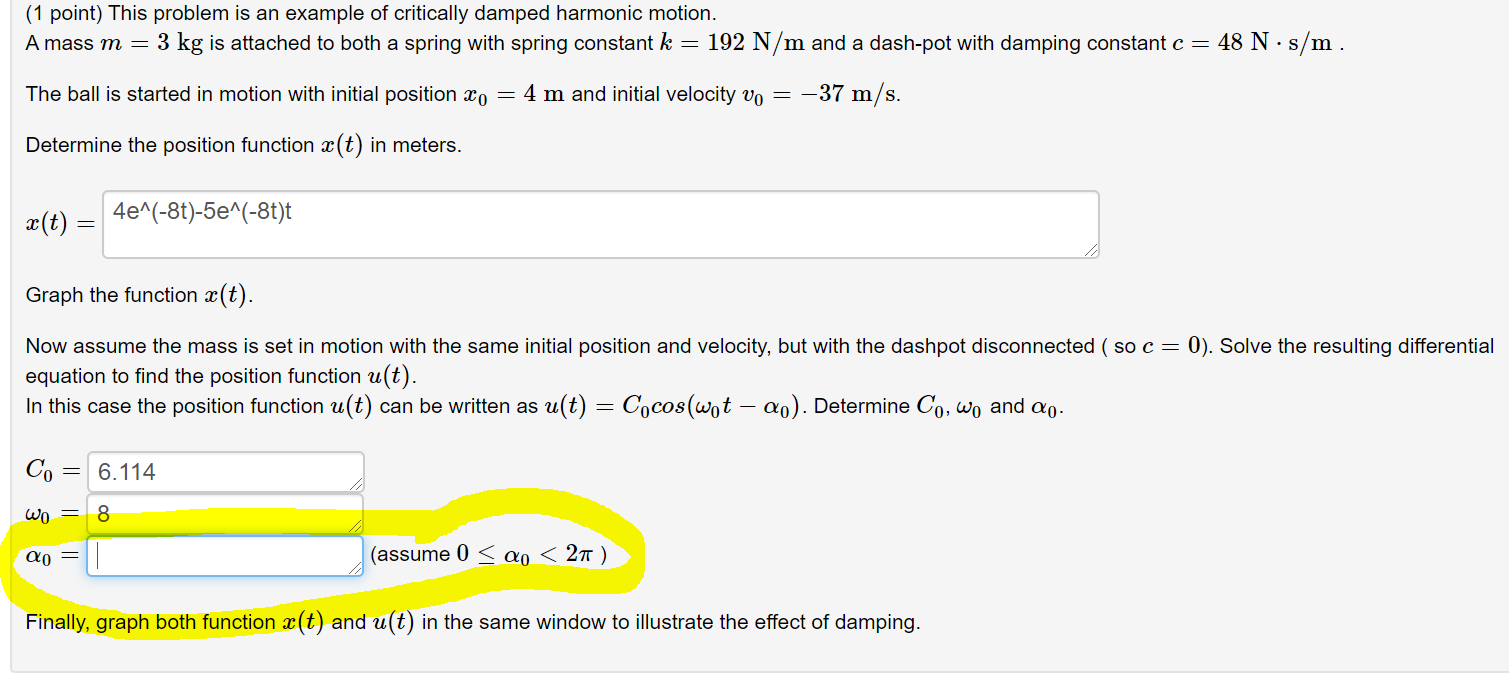 Solved (1 point) This problem is an example of critically | Chegg.com