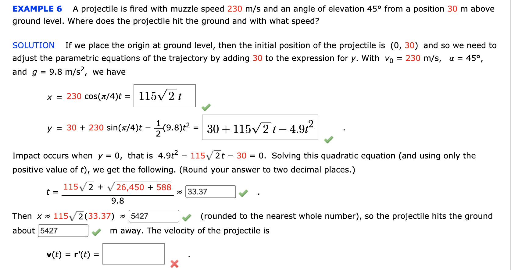 Solved EXAMPLE 6 A projectile is fired with muzzle speed 230 | Chegg.com