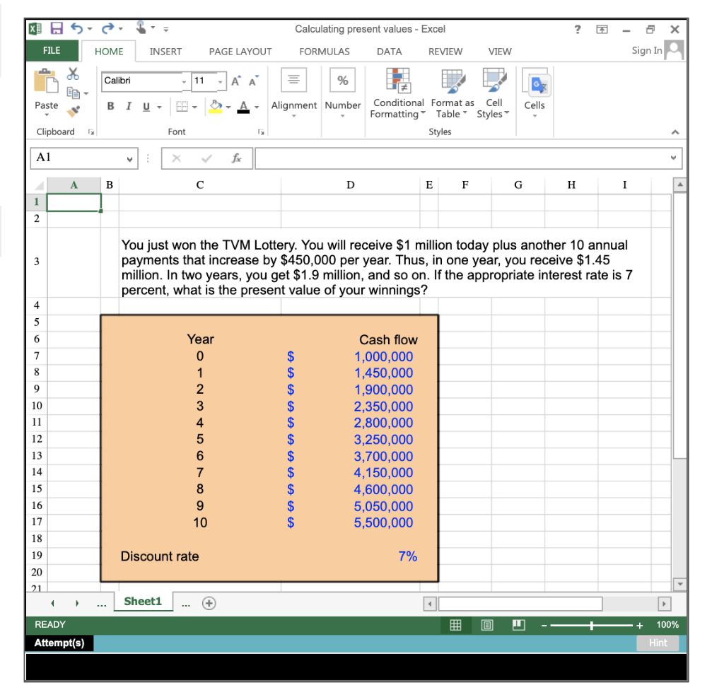 Solved Calculating present values - Excel ? X FILE HOME | Chegg.com