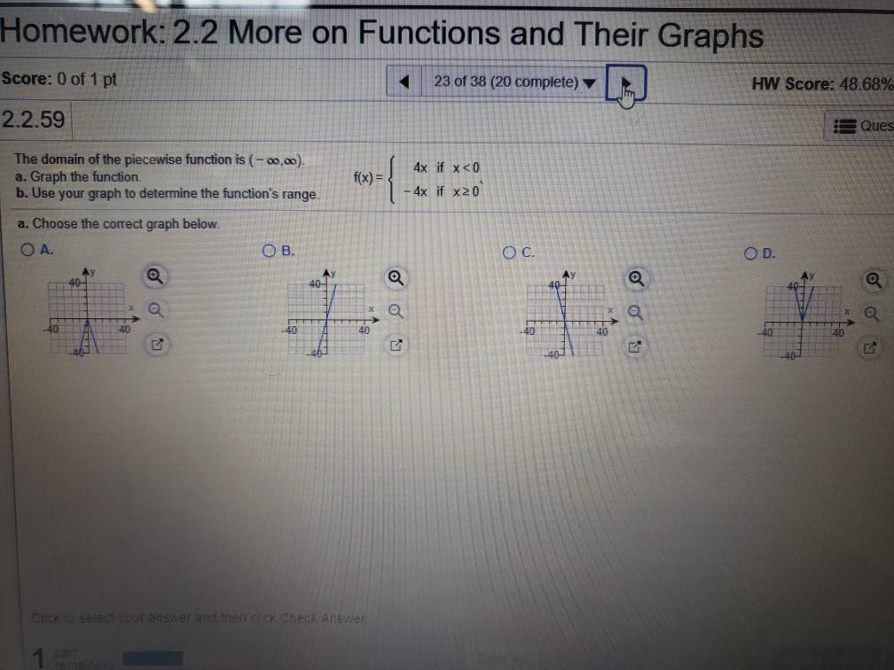 Solved Homework: 2.2 More on Functions and Their Graphs | Chegg.com