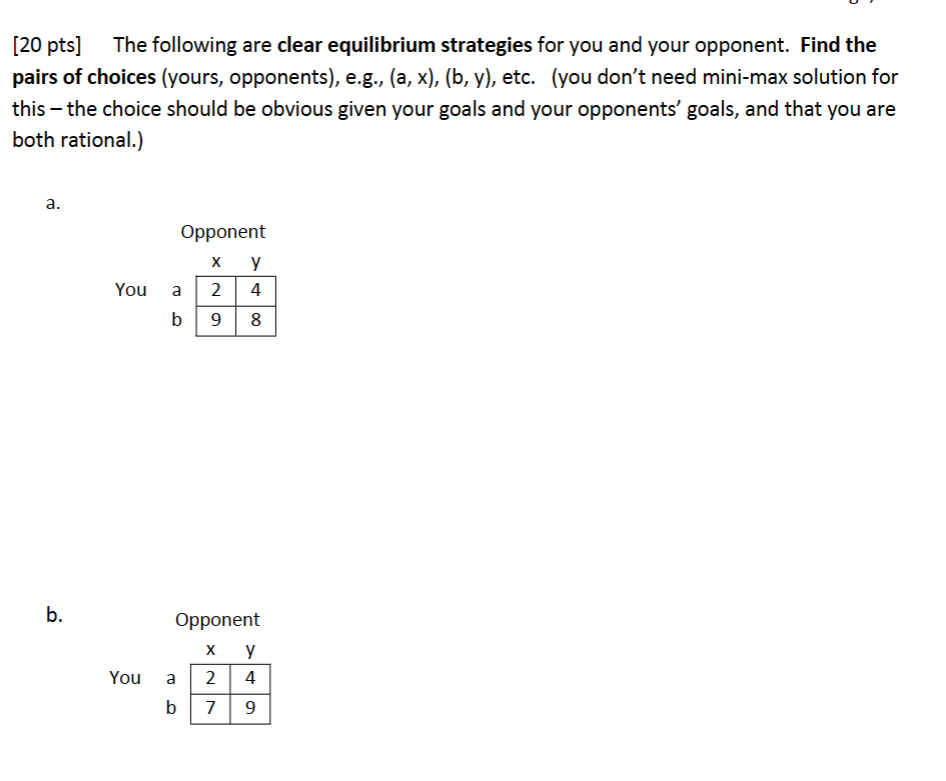Solved [20 pts] The following are clear equilibrium | Chegg.com