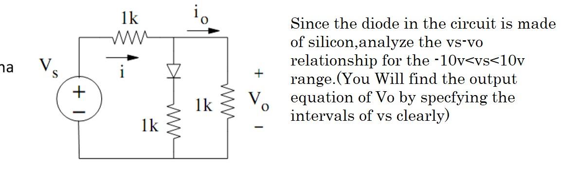 Solved 1k i па Vs + Since the diode in the circuit is made | Chegg.com