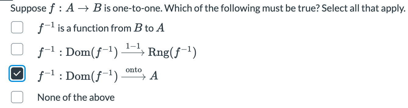 Solved Suppose f: A + B is one-to-one. Which of the | Chegg.com