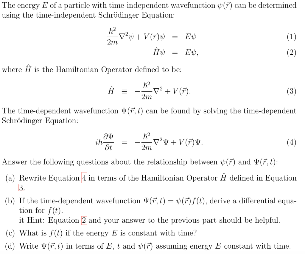 Solved The energy E of a particle with time-independent | Chegg.com
