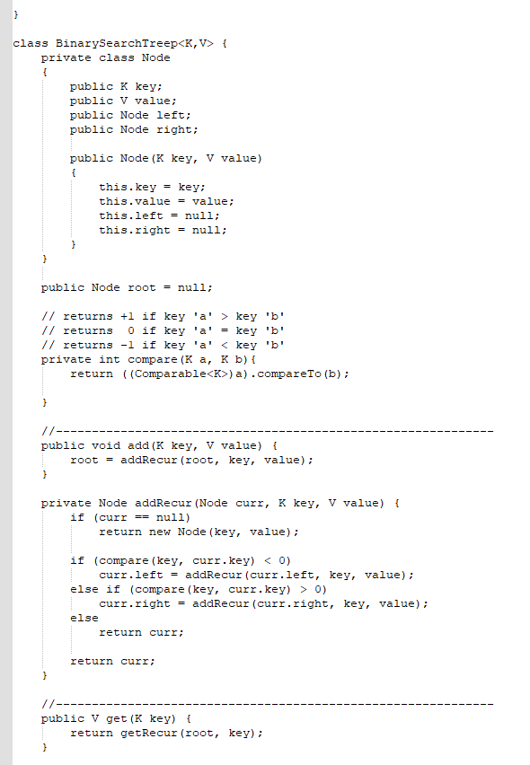 MyTreeMap.java - a generic implementation of a map | Chegg.com
