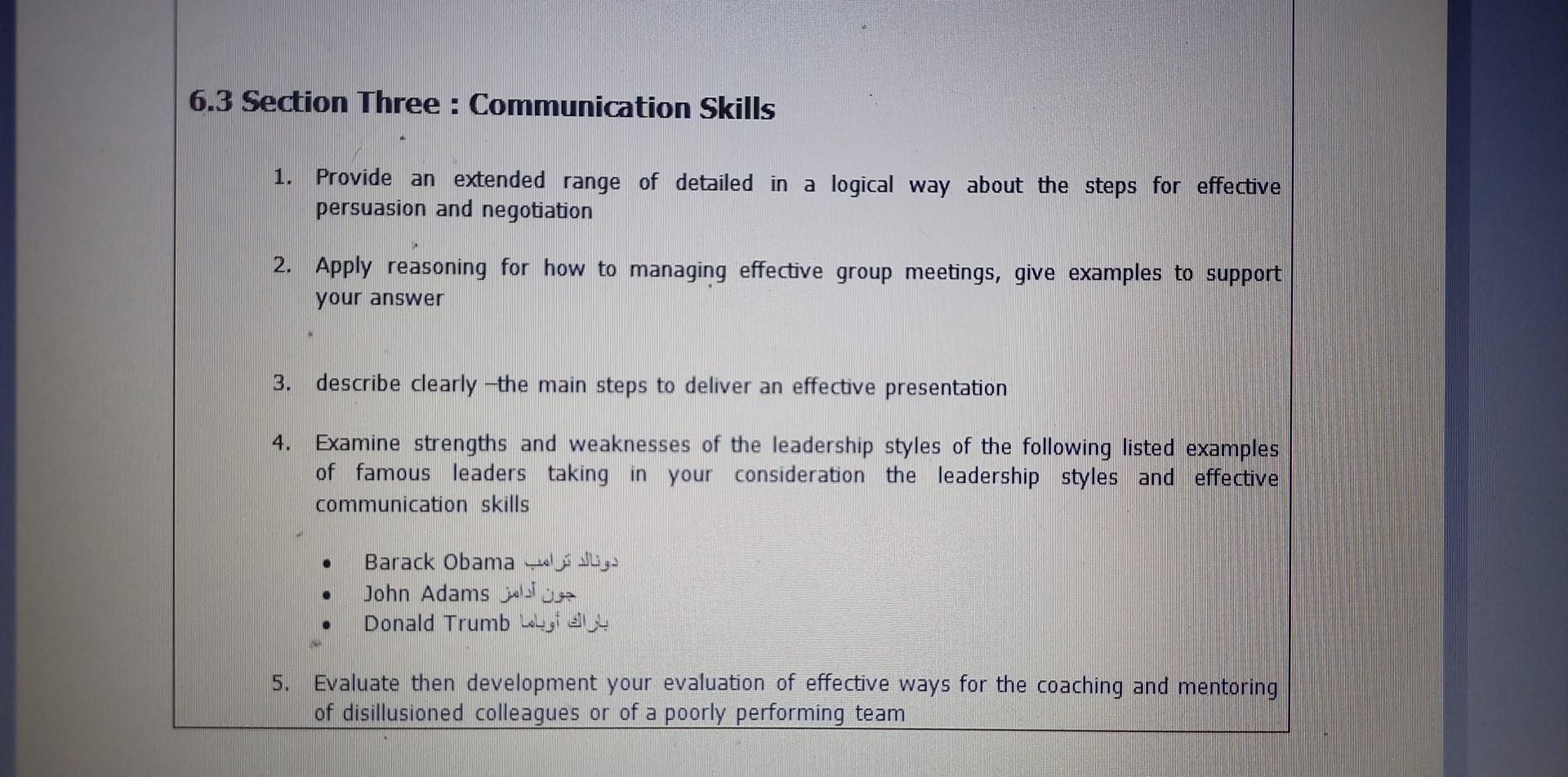 Solved 6.3 Section Three : Communication Skills 1. Provide | Chegg.com