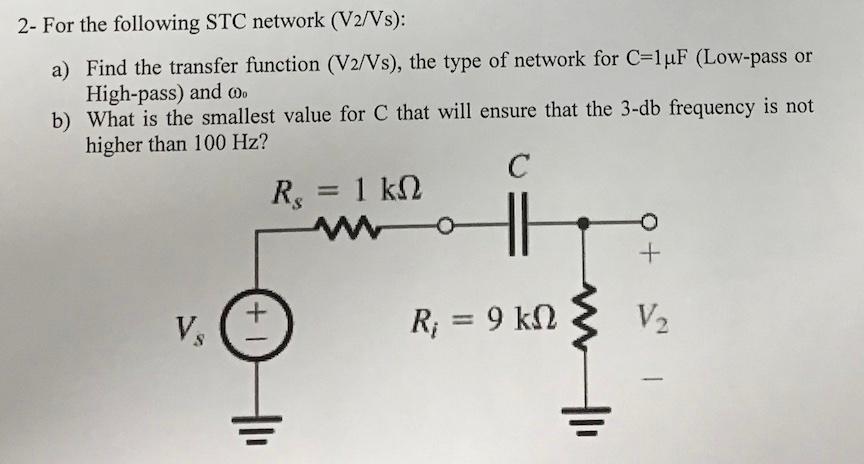 Solved 2- For the following STC network (V2/Vs): a) Find the | Chegg.com