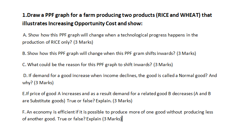 Solved 1.Draw a PPF graph for a farm producing two products | Chegg.com