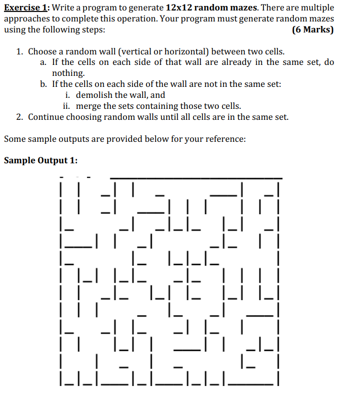 Solved Exercise 1: Write a program to generate 12x12 random | Chegg.com
