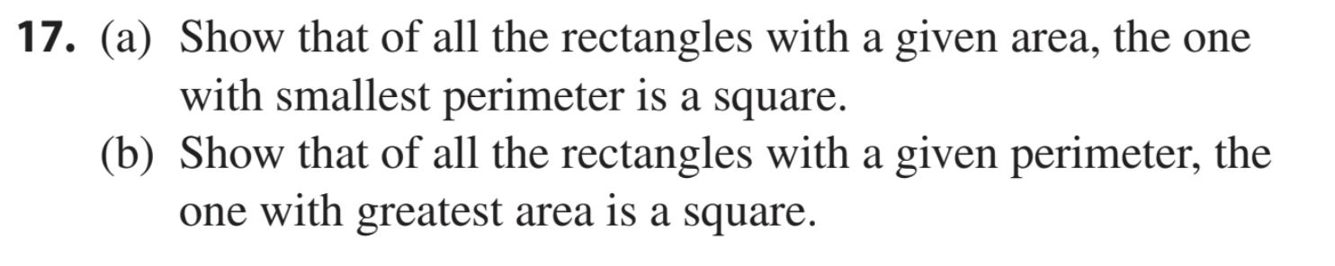 Solved 17. (a) Show that of all the rectangles with a given | Chegg.com
