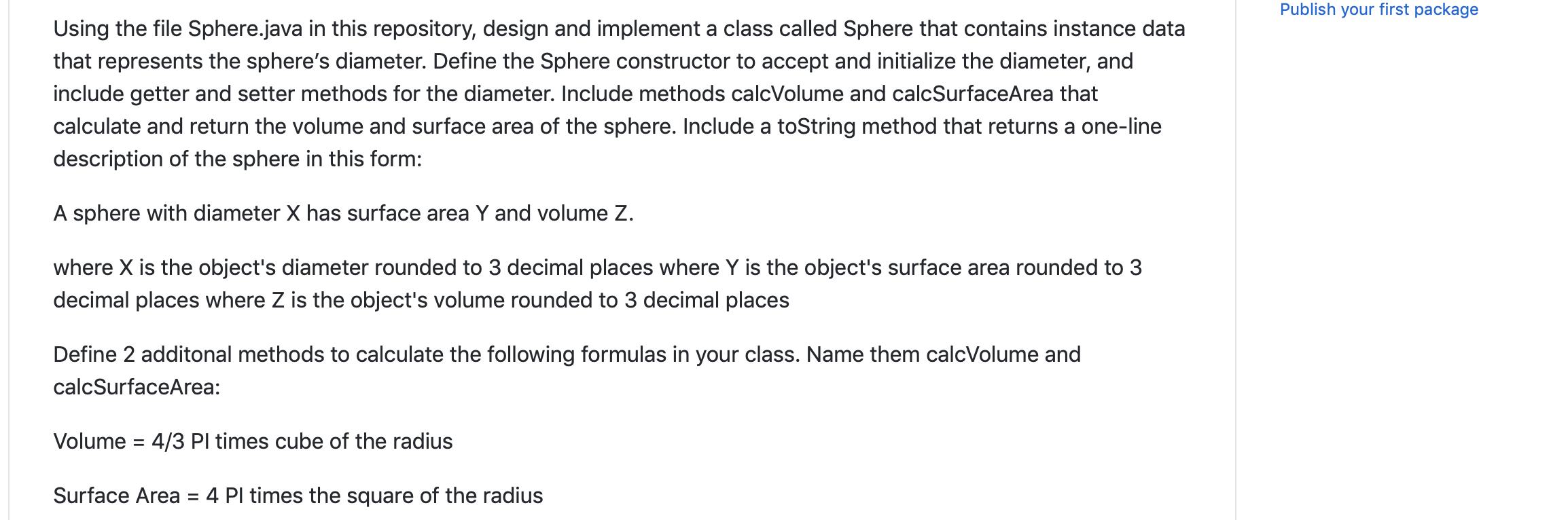 Solved Publish your first package Using the file Sphere.java | Chegg.com