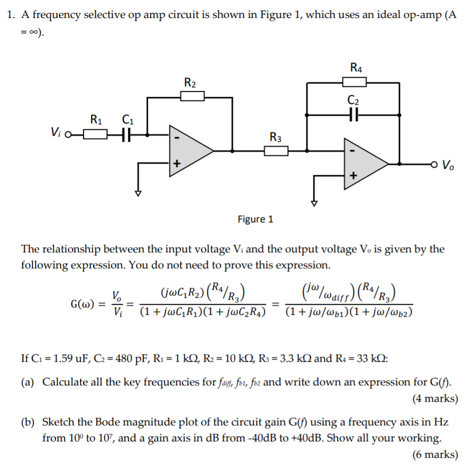 Solved 1. A frequency selective op amp circuit is shown in | Chegg.com