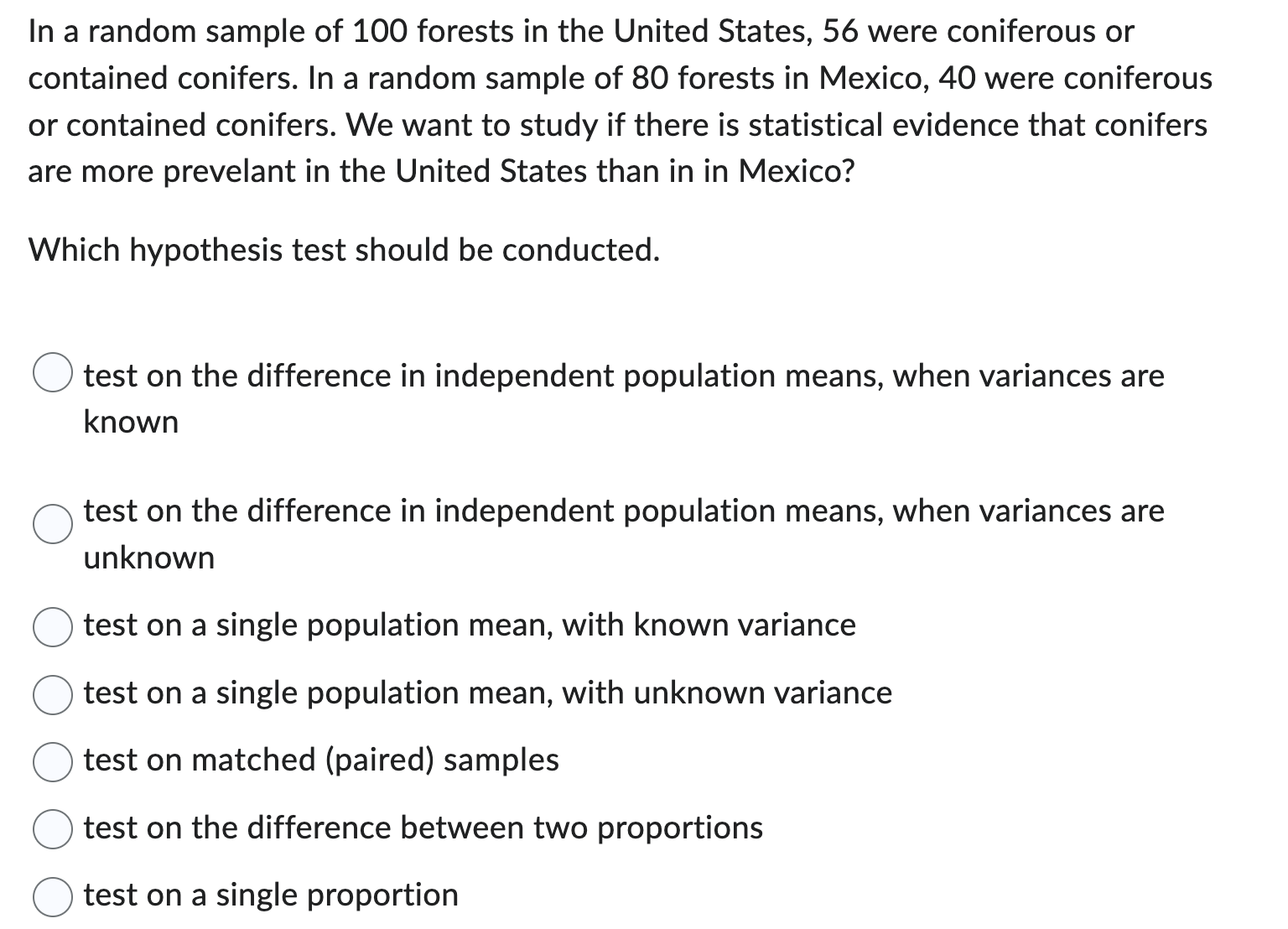 Solved In a random sample of 100 forests in the United | Chegg.com