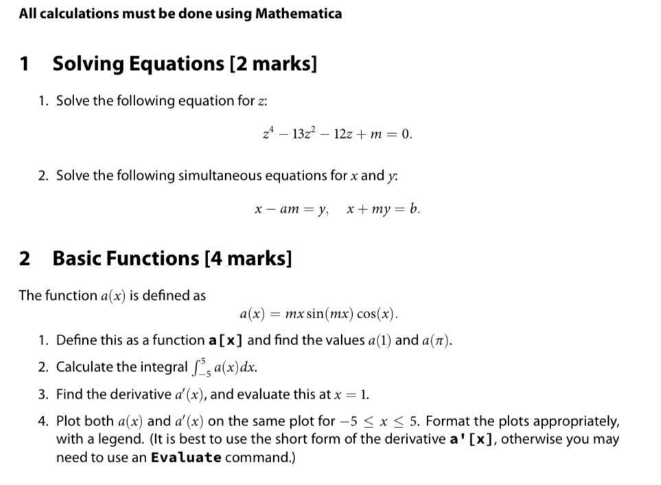 Solved All calculations must be done using Mathematica 1 | Chegg.com