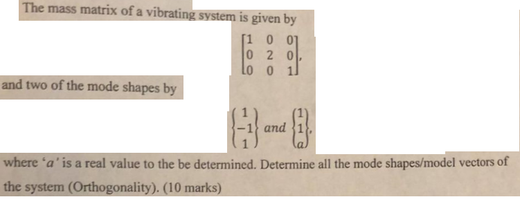 Solved The mass matrix of a vibrating system is given by [ | Chegg.com