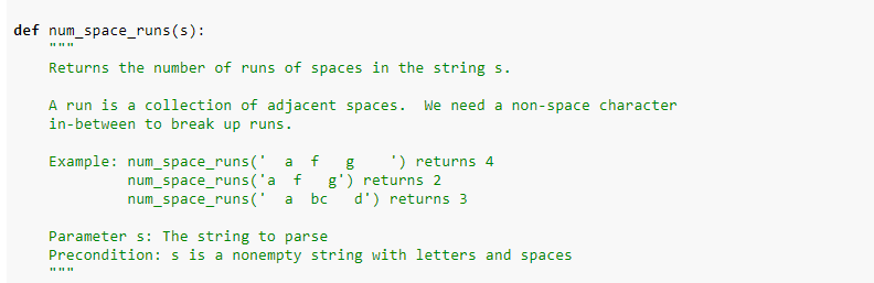 Solved def num_space_runs(s): Returns the number of runs of | Chegg.com