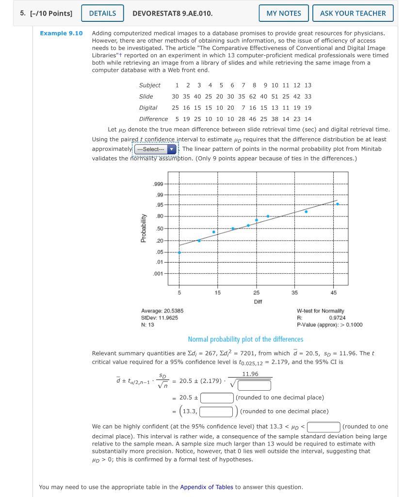 Solved 5. [-/10 Points] DETAILS DEVORESTAT8 9.AE.010. MY | Chegg.com