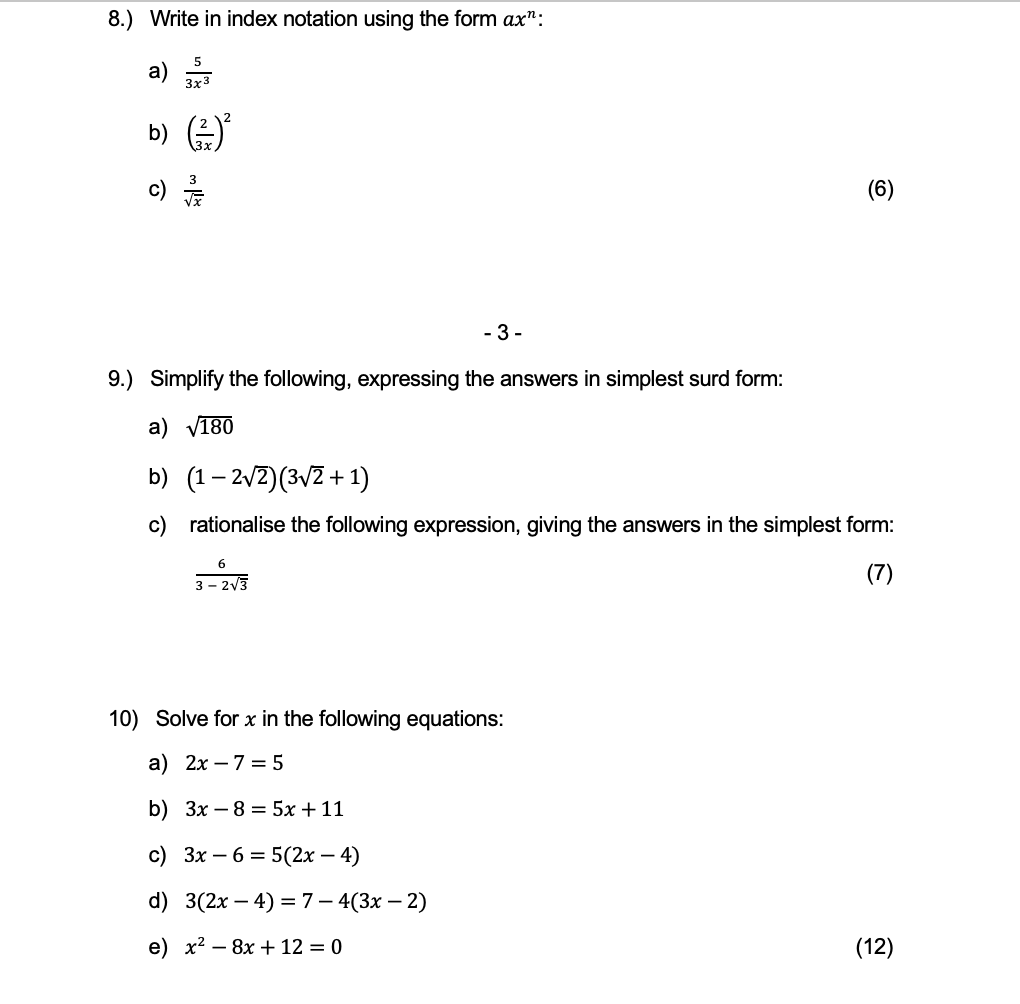 Solved 8 Write In Index Notation Using The Form Ax A